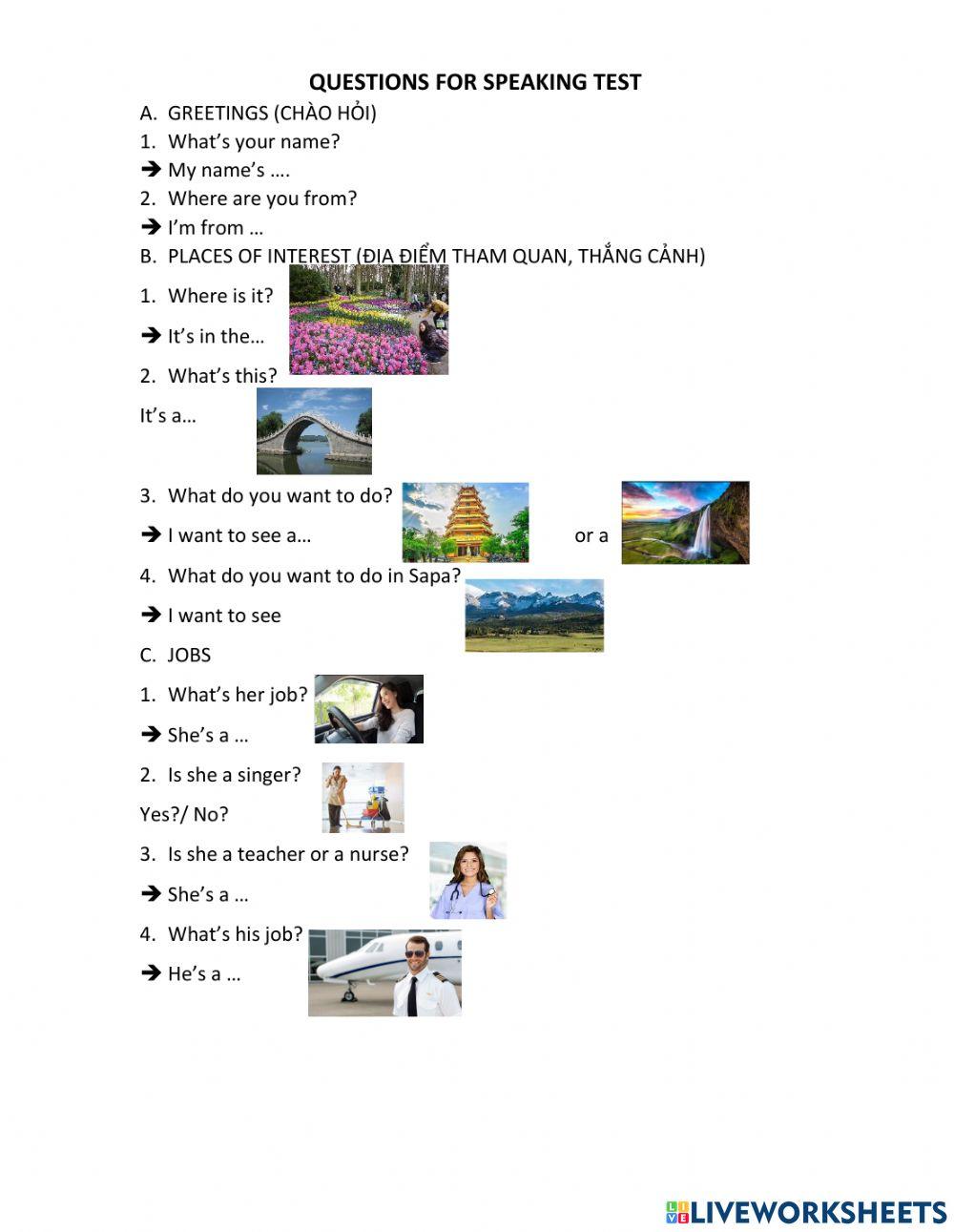 Speaking Test 2 For Grade 4 | LiveWorksheets | 2851523