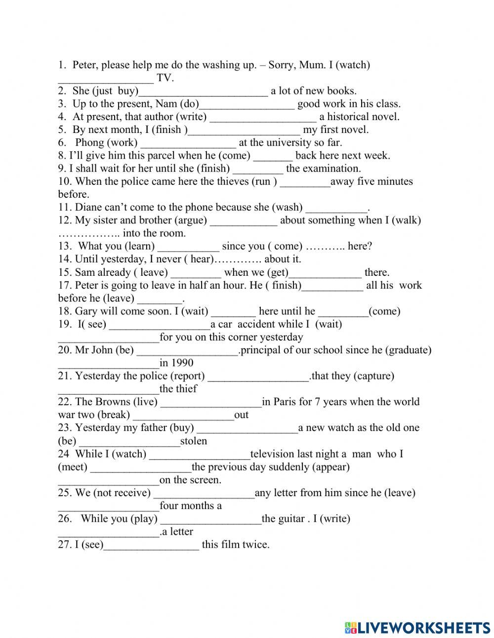 Pdf online activity: Verb forms | Live Worksheets