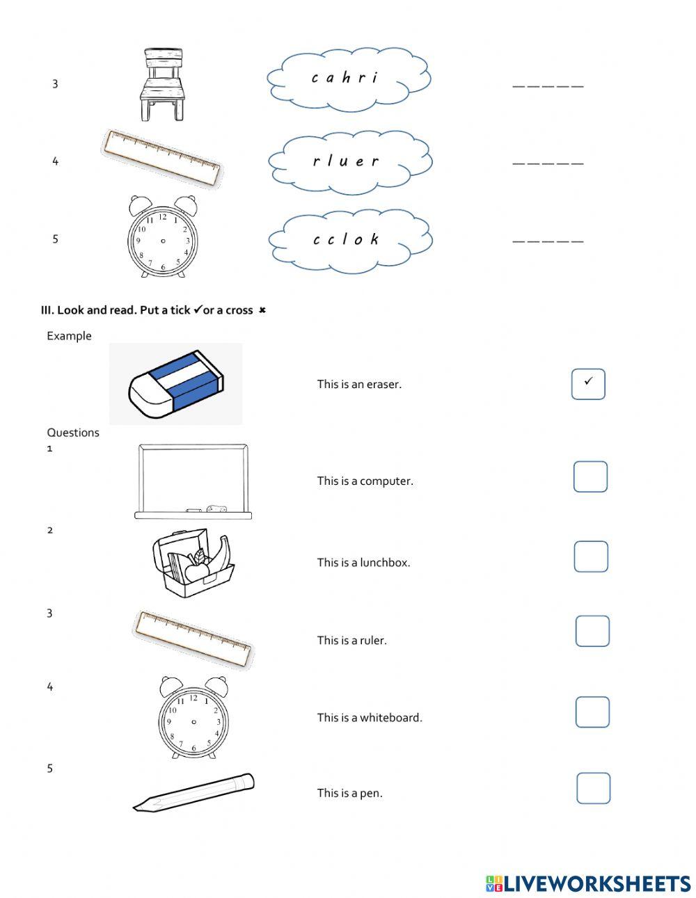 School things online exercise for 1 | Live Worksheets