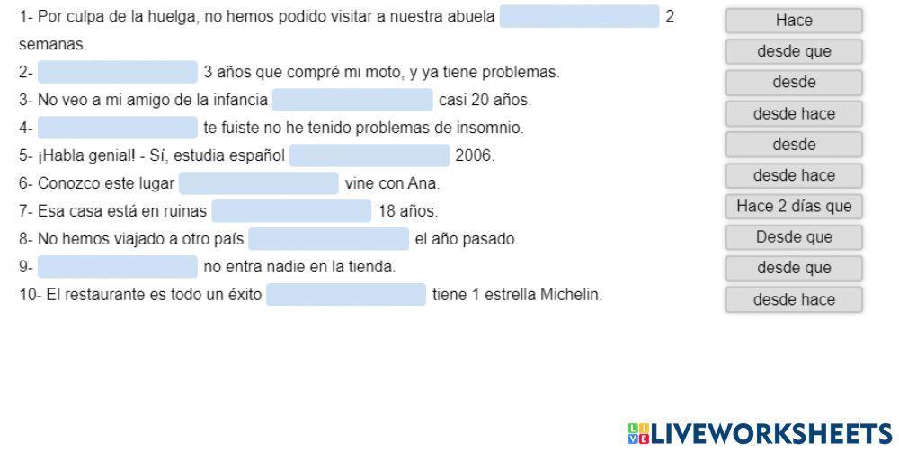 Desde - desde h… | Free Interactive Worksheets | 2063449