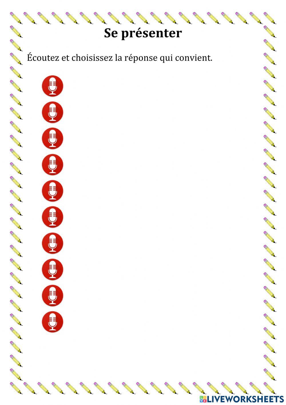 Se présenter | Free Interactive Worksheets | 2063461