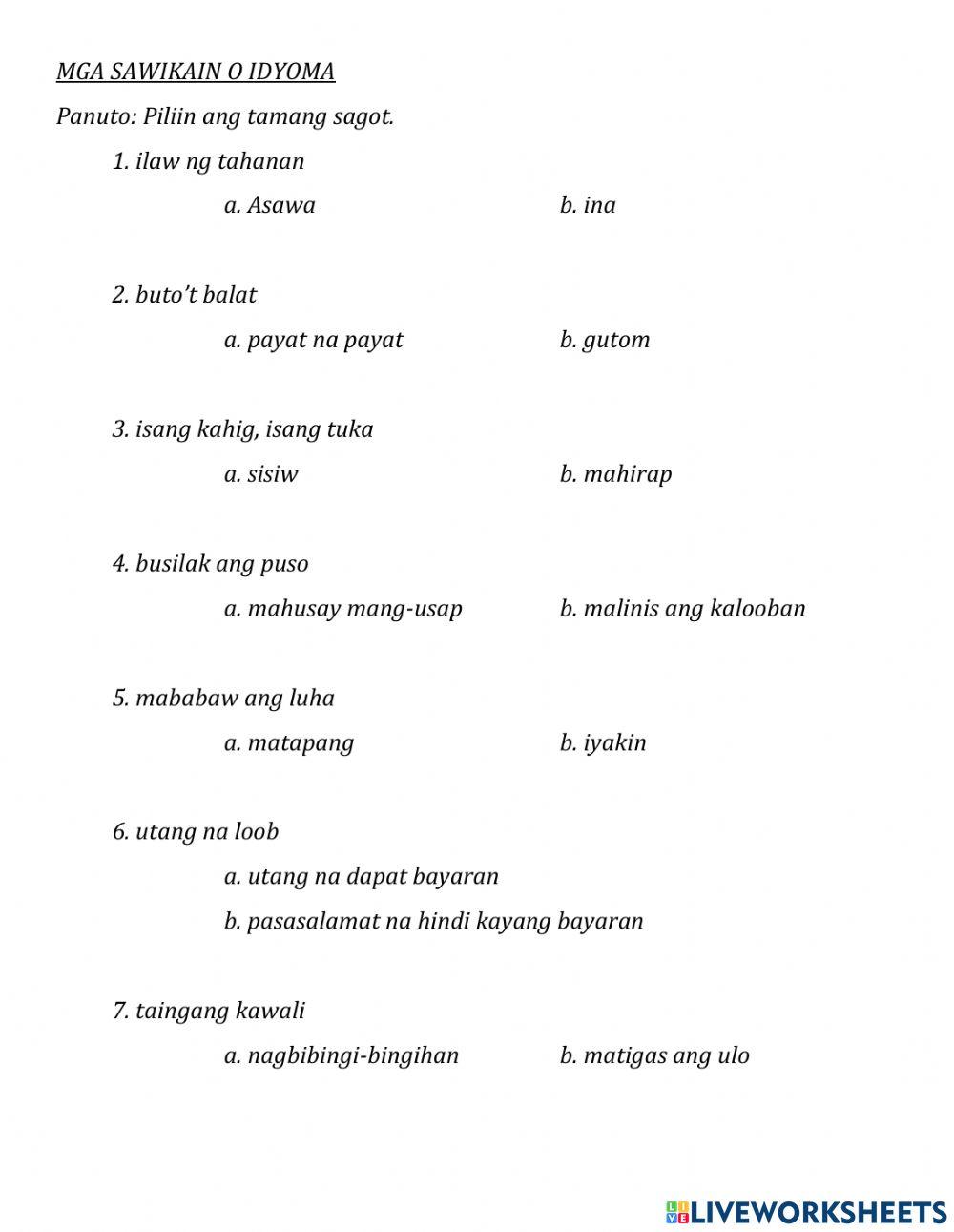 Idyoma o sawika… | Free Interactive Worksheets | 2063673