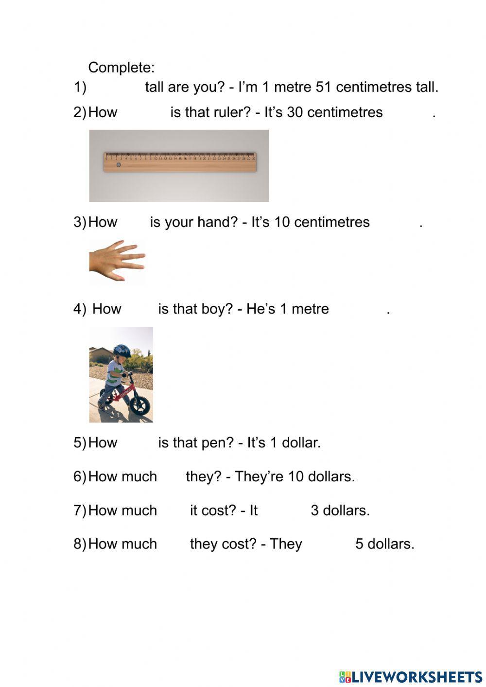 How tall, wide,… | Free Interactive Worksheets | 2063678