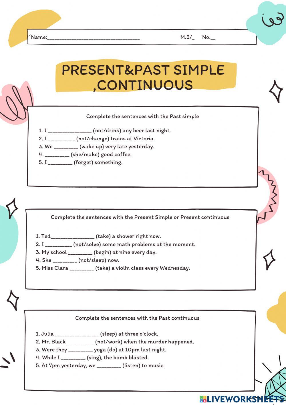 Present. Past simple and continuous online exercise for | Live Worksheets