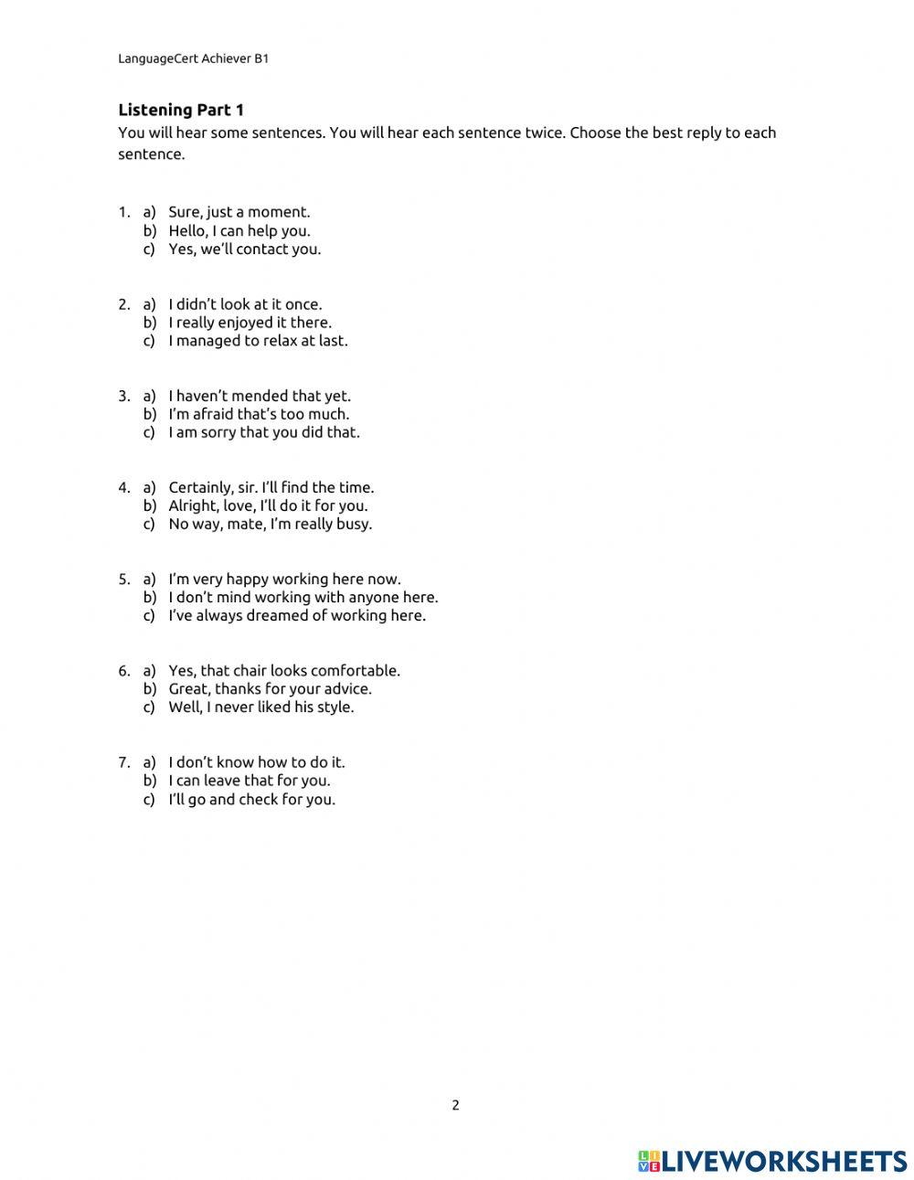 LangCert Listening worksheet | Live Worksheets