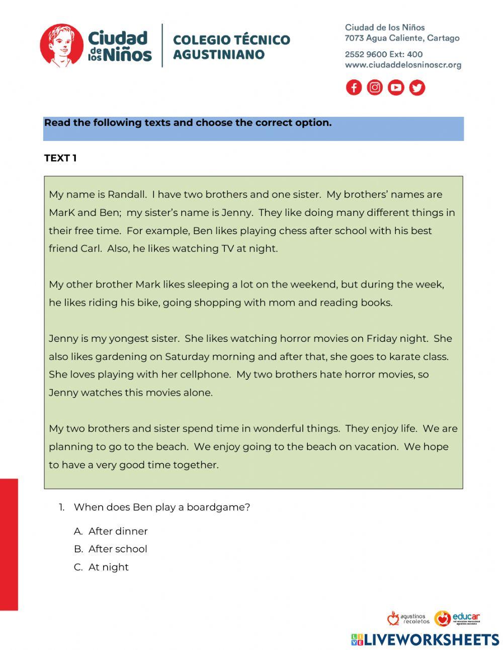 OBSERVATION 3 - READING COMPREHENSION SECTION - 7th GRADES worksheet ...