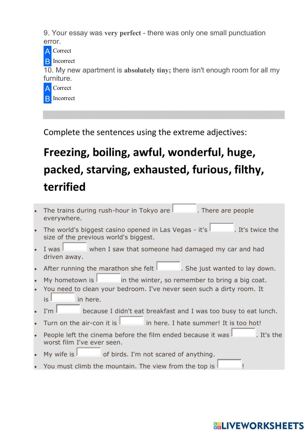 Extreme adjecti… | Free Interactive Worksheets | 2064132
