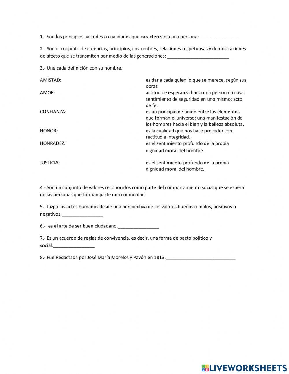 Civica y Etica | Free Interactive Worksheets | 2064133