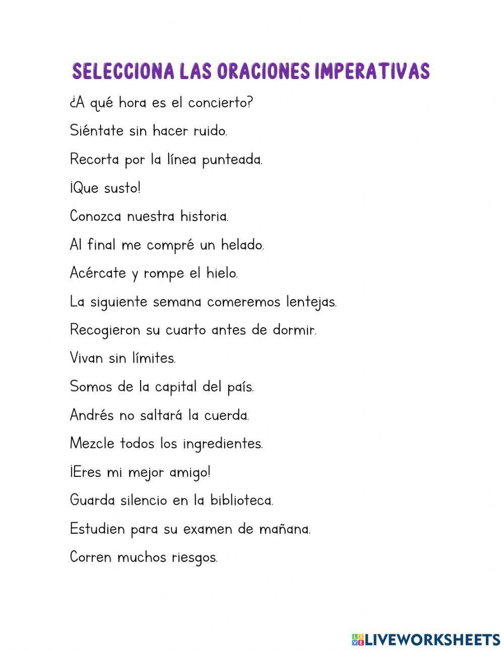 Oraciones imperativas activity | Live Worksheets