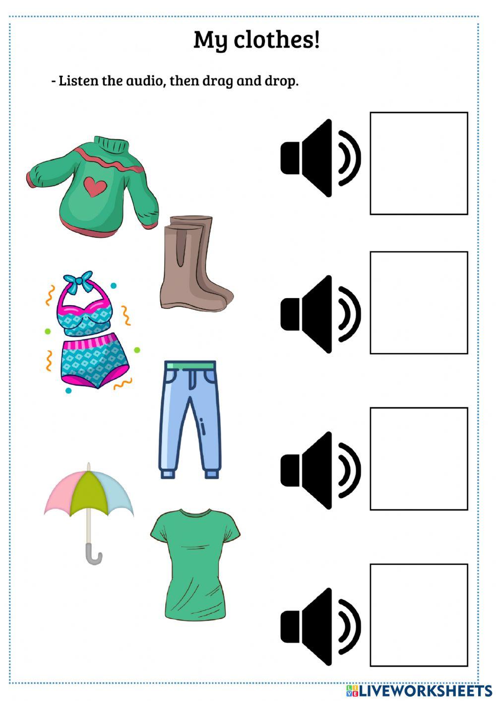 Clothes online exercise for kinder | Live Worksheets
