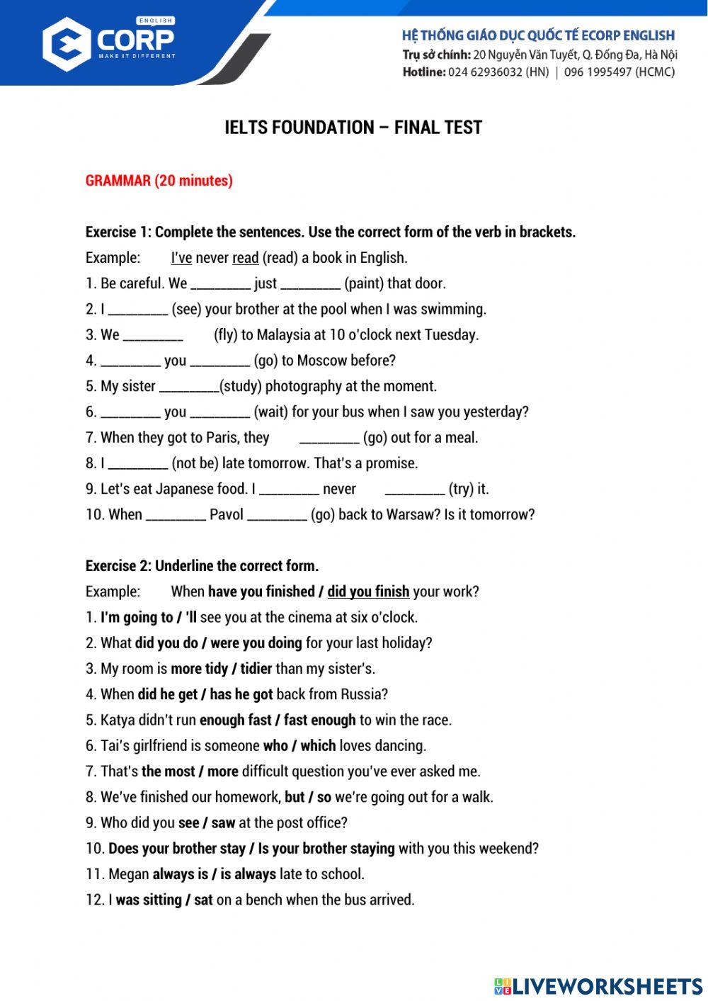 IELTS Foundation - Final test online exercise for | Live Worksheets
