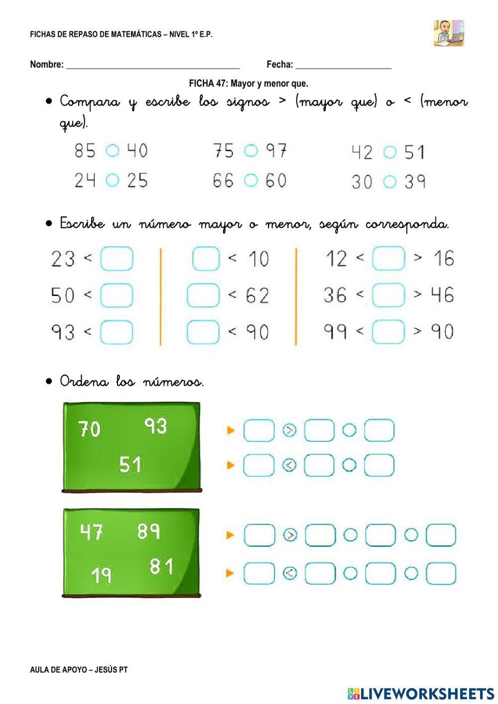 Ficha Matemáticas 47-1EP-Mayor y menor worksheet | Live Worksheets