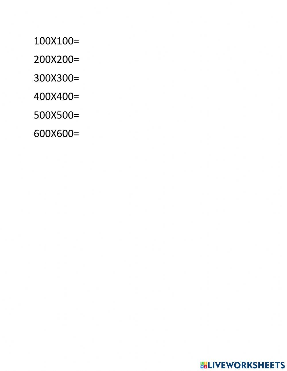 Math Multiplication By 100 worksheet | Live Worksheets