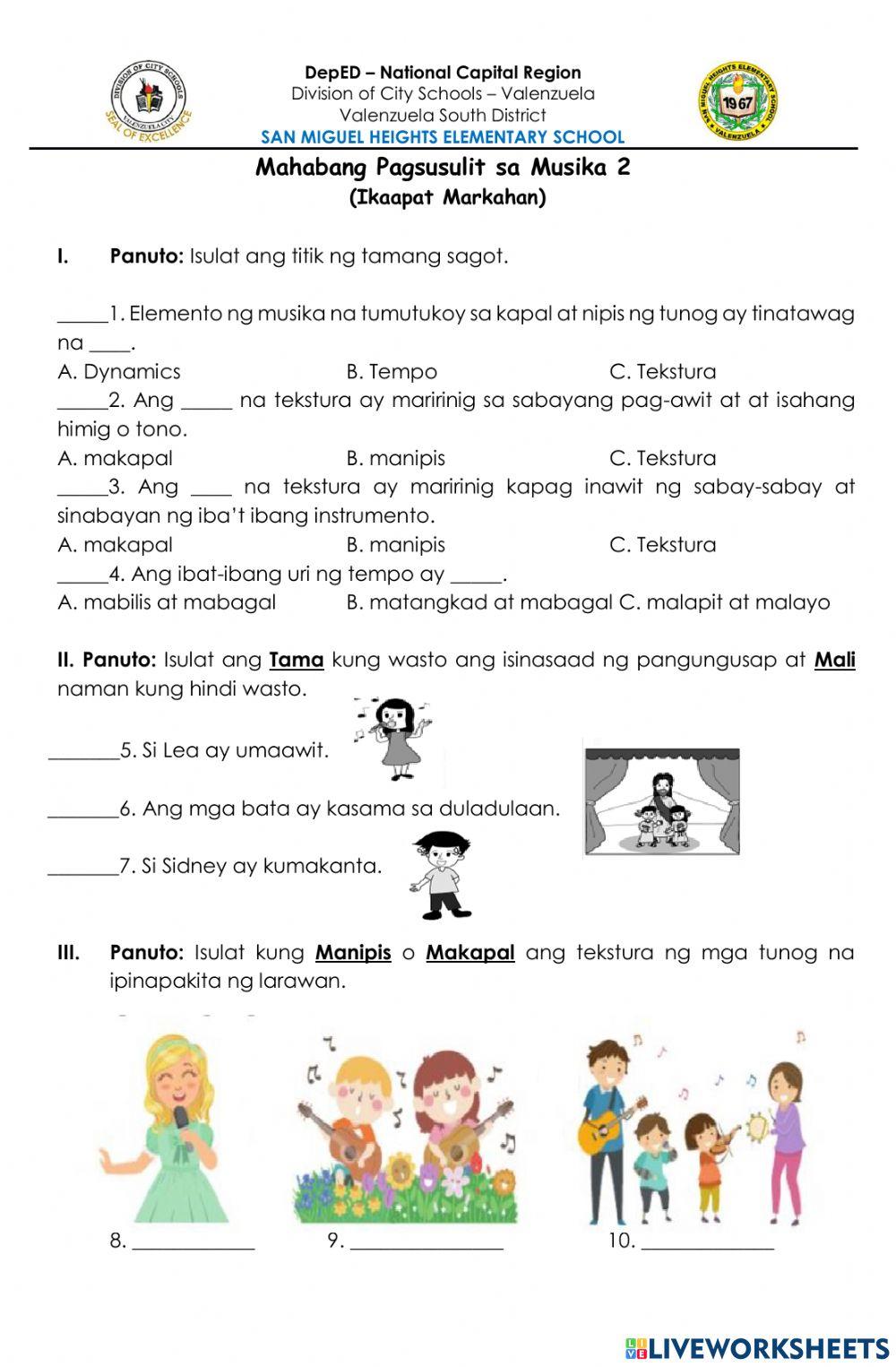 Pagsusulit sa Musika online exercise for | Live Worksheets