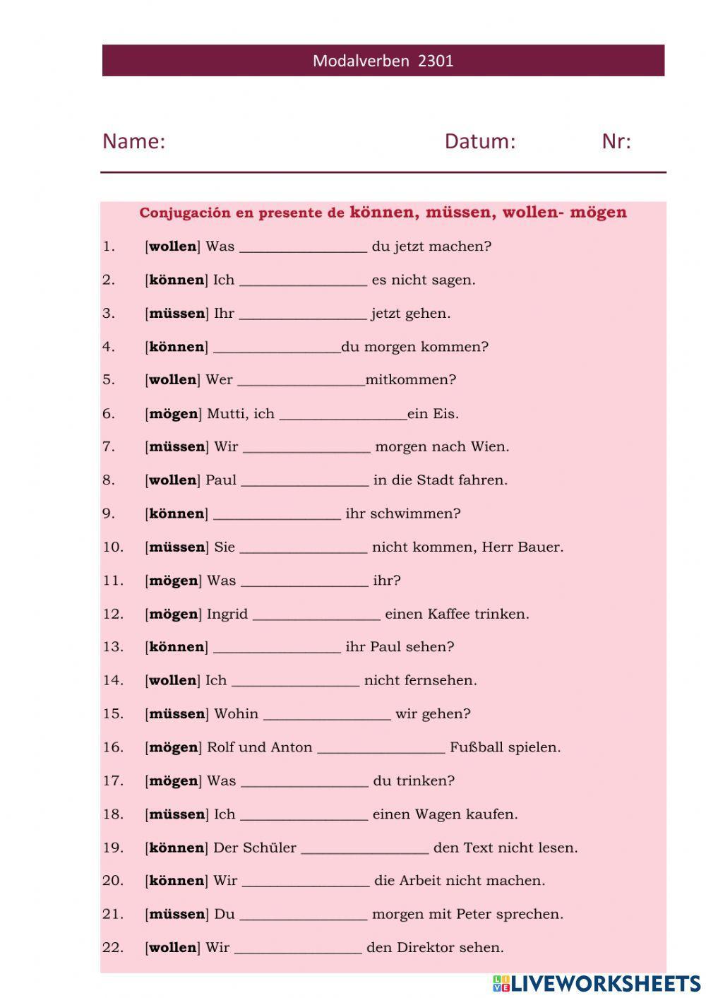 Modalverben 2301 | Free Interactive Worksheets | 2064989