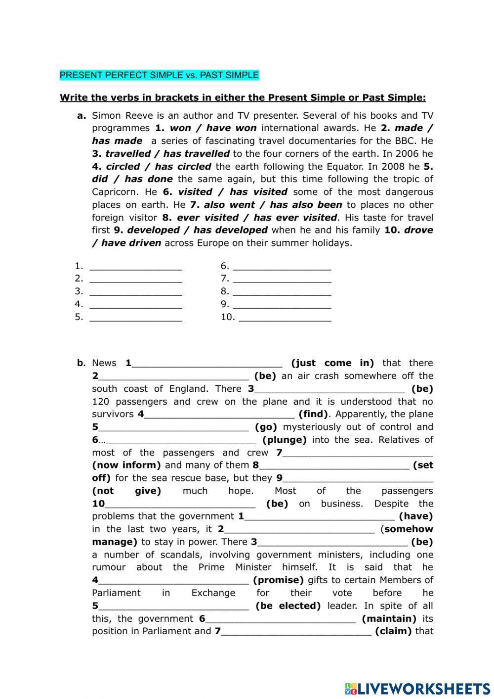 Present and past tenses online activity | Live Worksheets