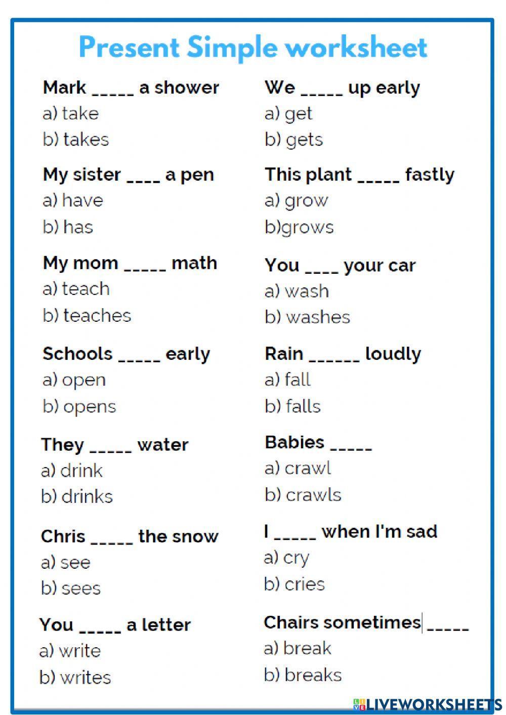 Simple present online exercise for year 3 | Live Worksheets