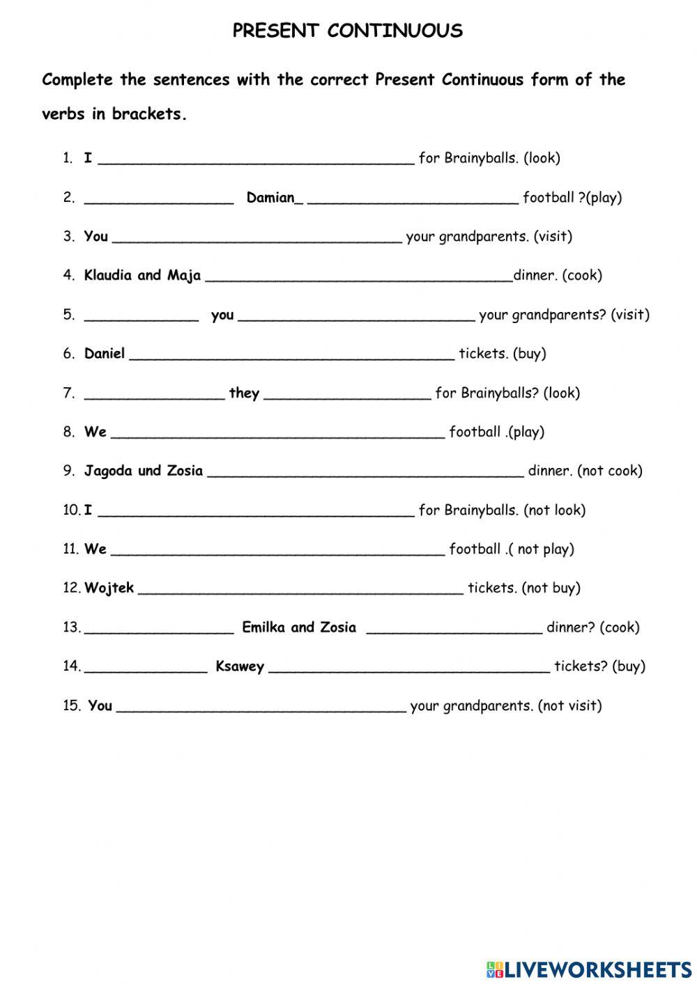 Present Continuous online exercise for 2 | Live Worksheets