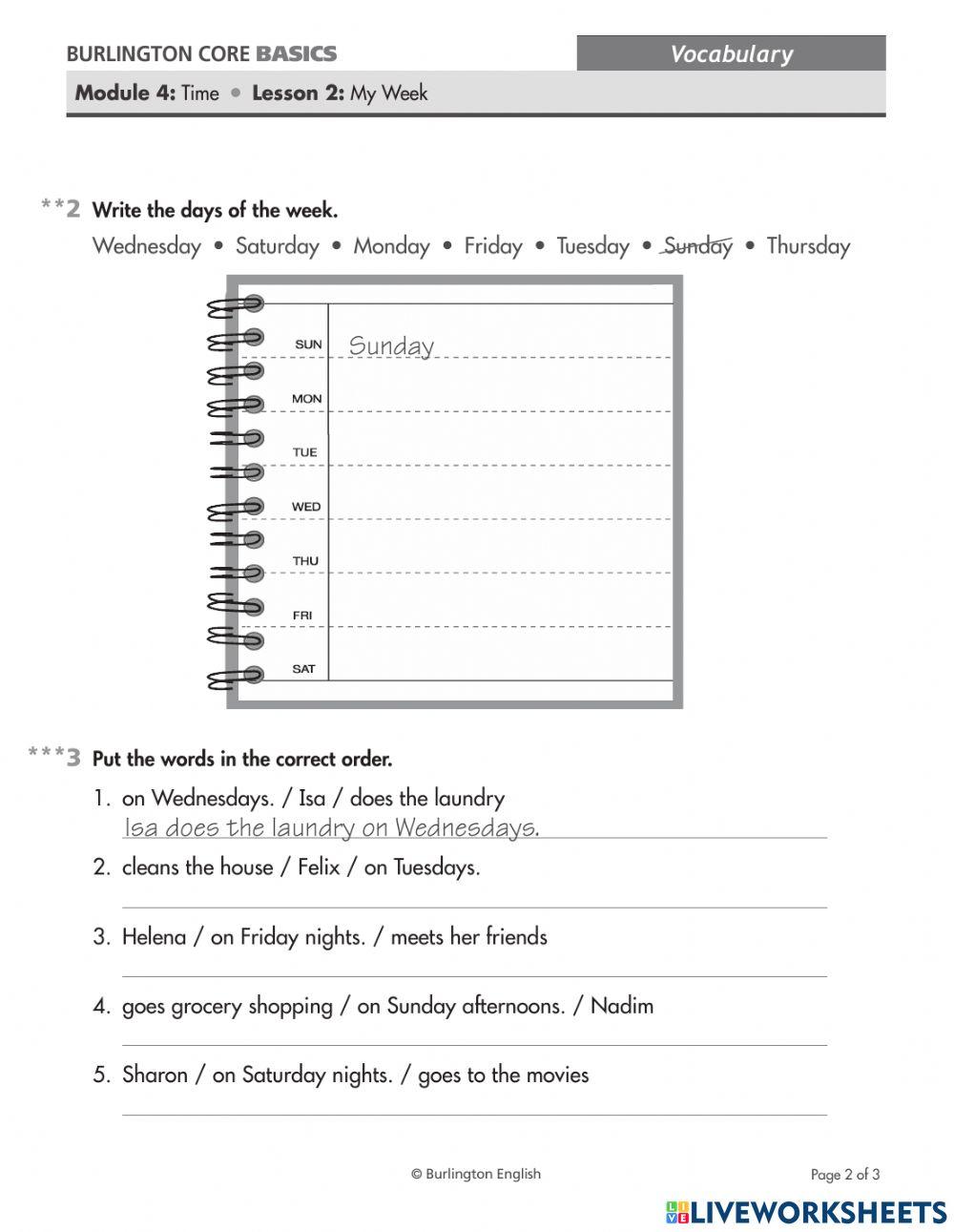 Unit 4.2.2 Time: My Week online exercise for | Live Worksheets