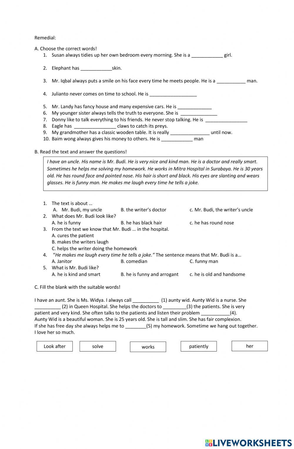 Descriptive worksheet for 7 | Live Worksheets
