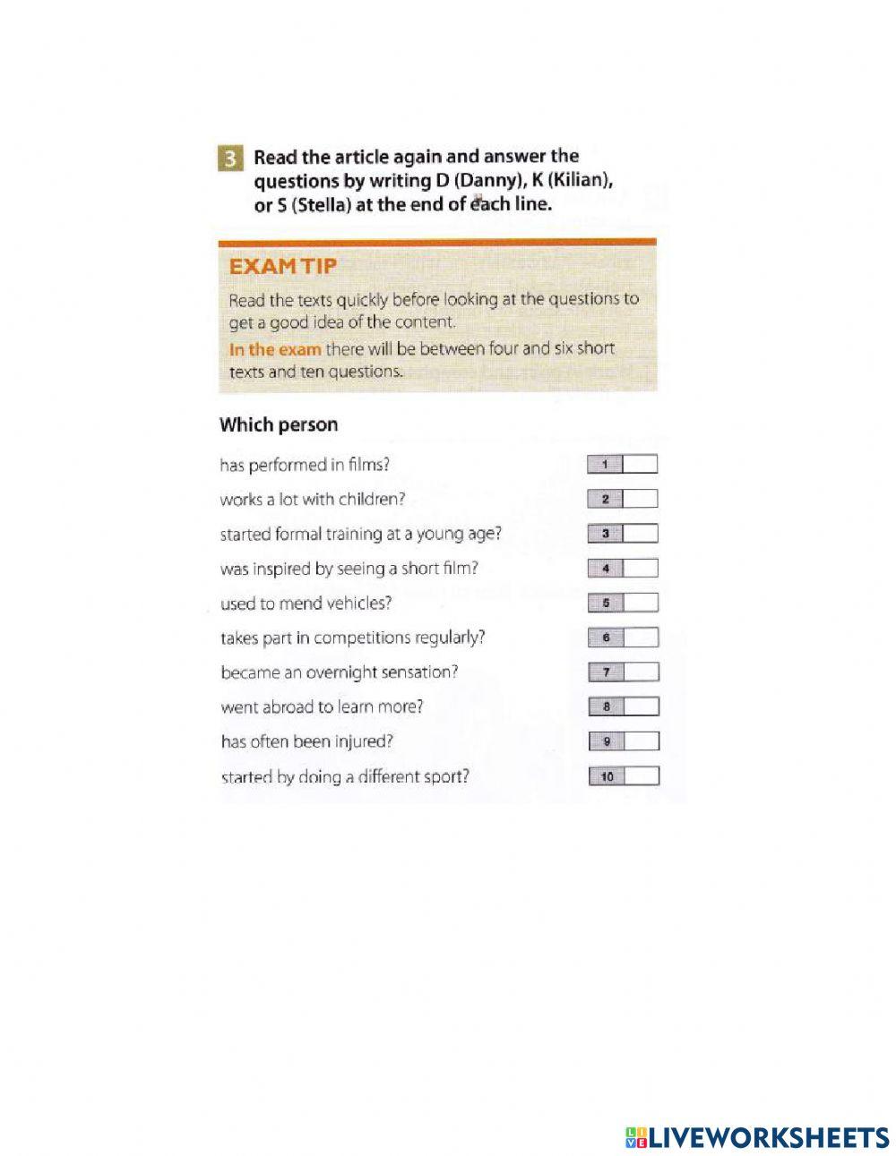 Reading Part 7:… | Free Interactive Worksheets | 2065531