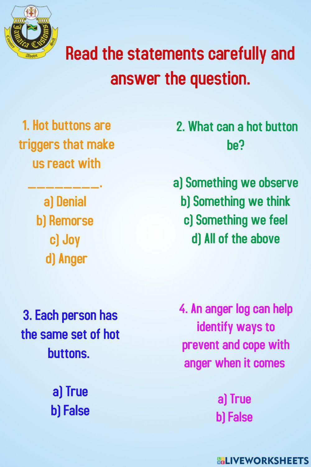 Anger Interactive Activity Live Worksheets