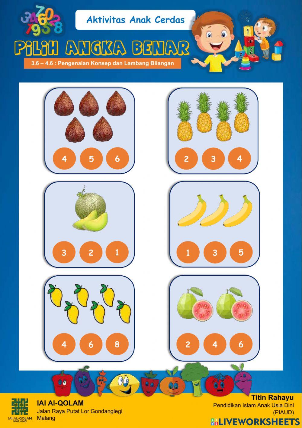 Pilih Angka Benar 1-6 online exercise for | Live Worksheets