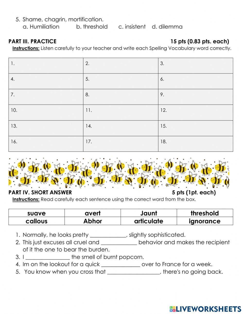7TH GRADE SPELLING IV PARTIAL 0926 | Mrs. De rojas