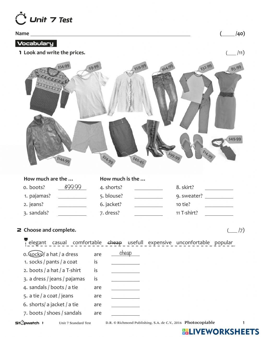 STOPWATCH 1 UNIT 7 online exercise for | Live Worksheets