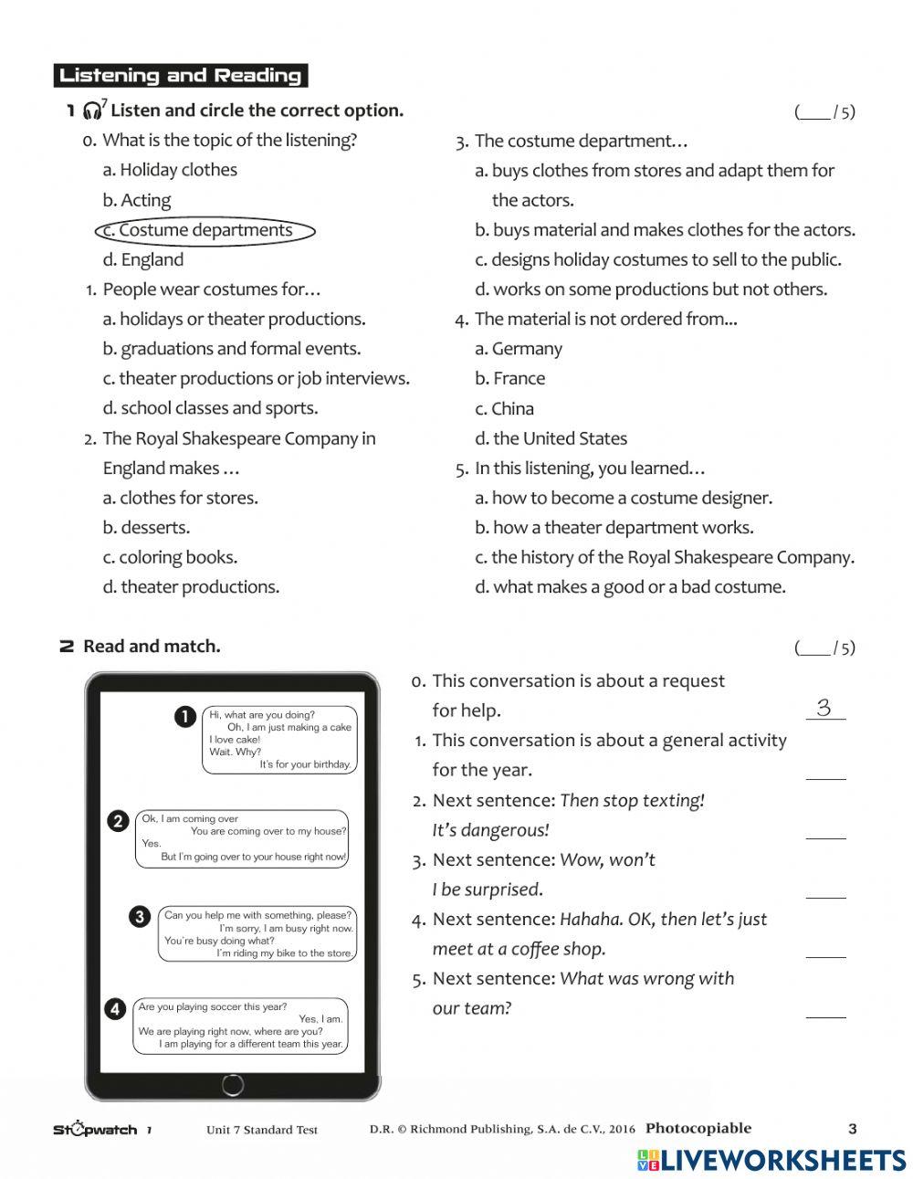 STOPWATCH 1 UNIT 7 online exercise for | Live Worksheets