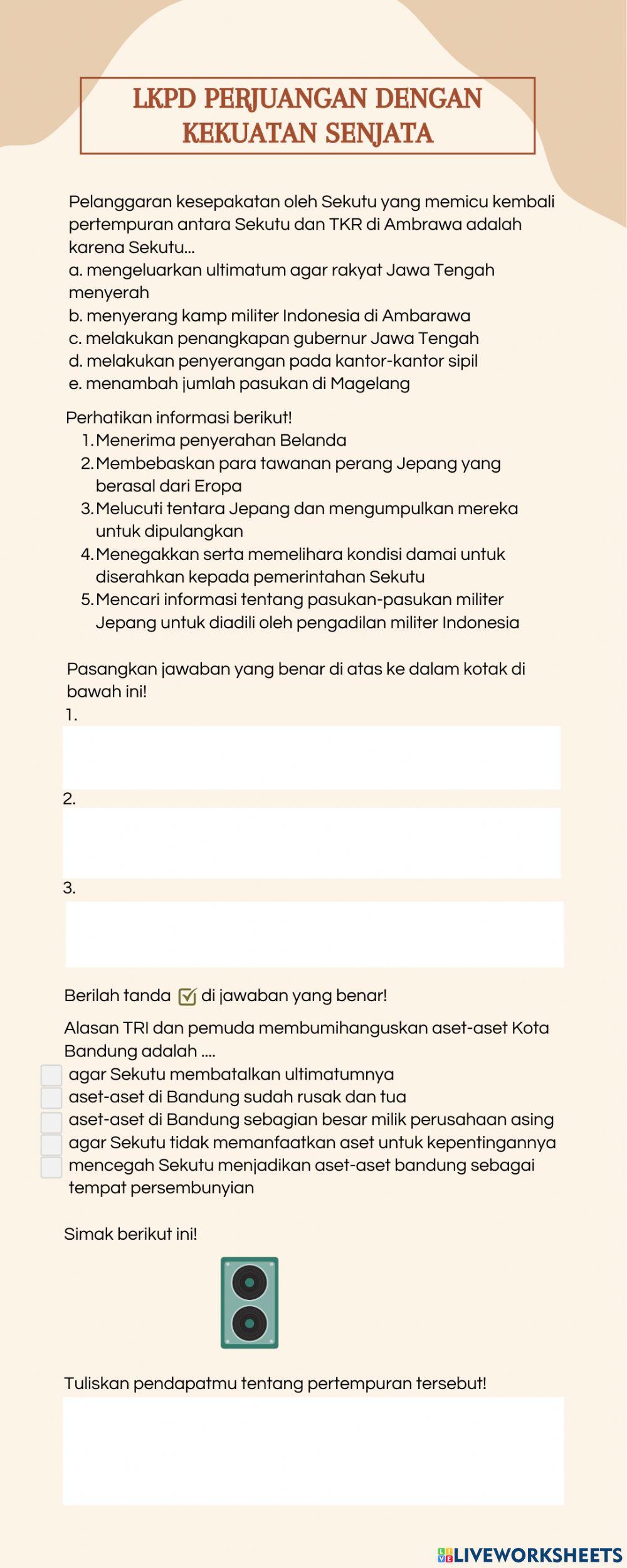 Perjuangan Mempertahankan Kemerdekaan Indonesia Worksheet Live Worksheets