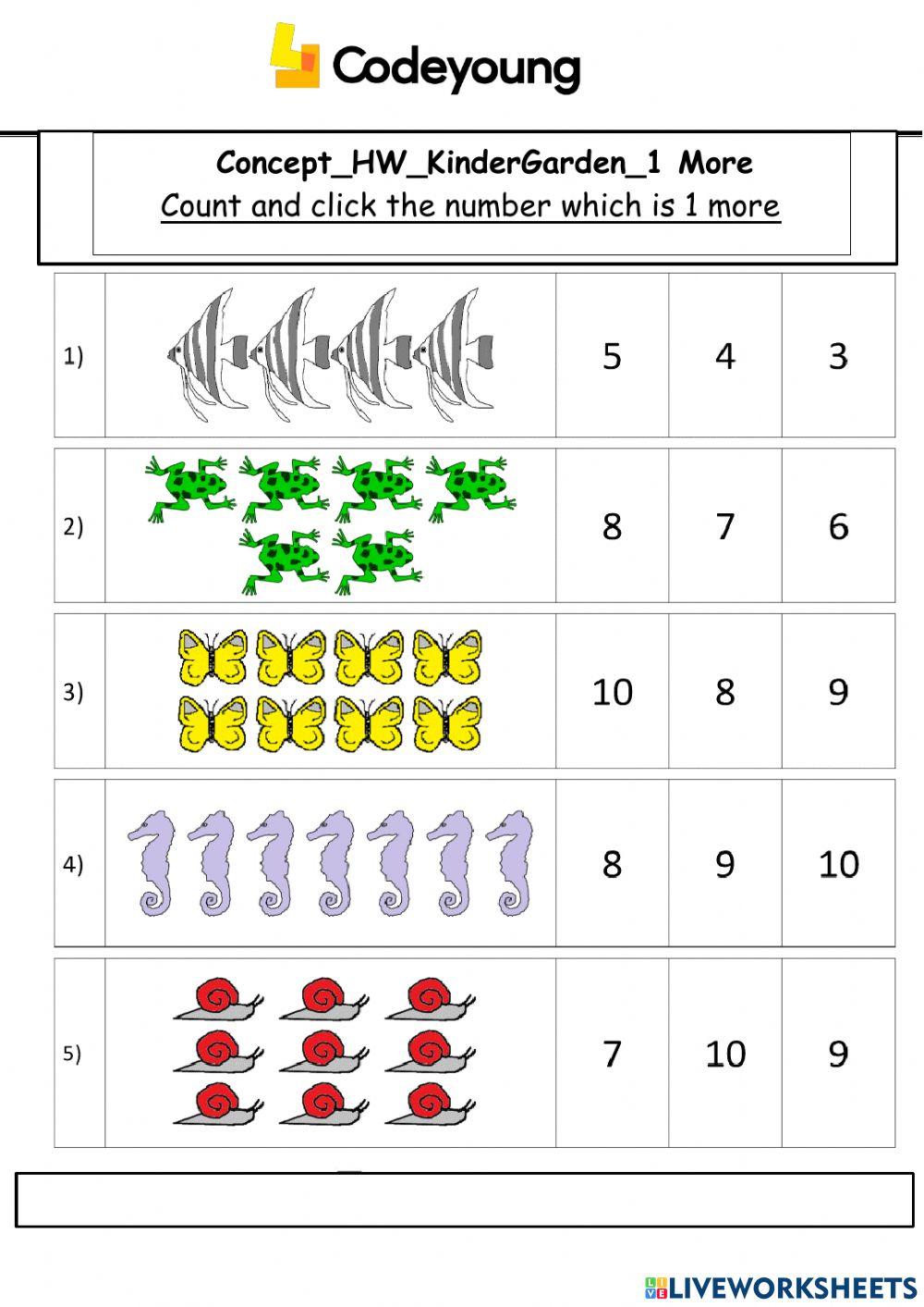 1 more than activity | Live Worksheets