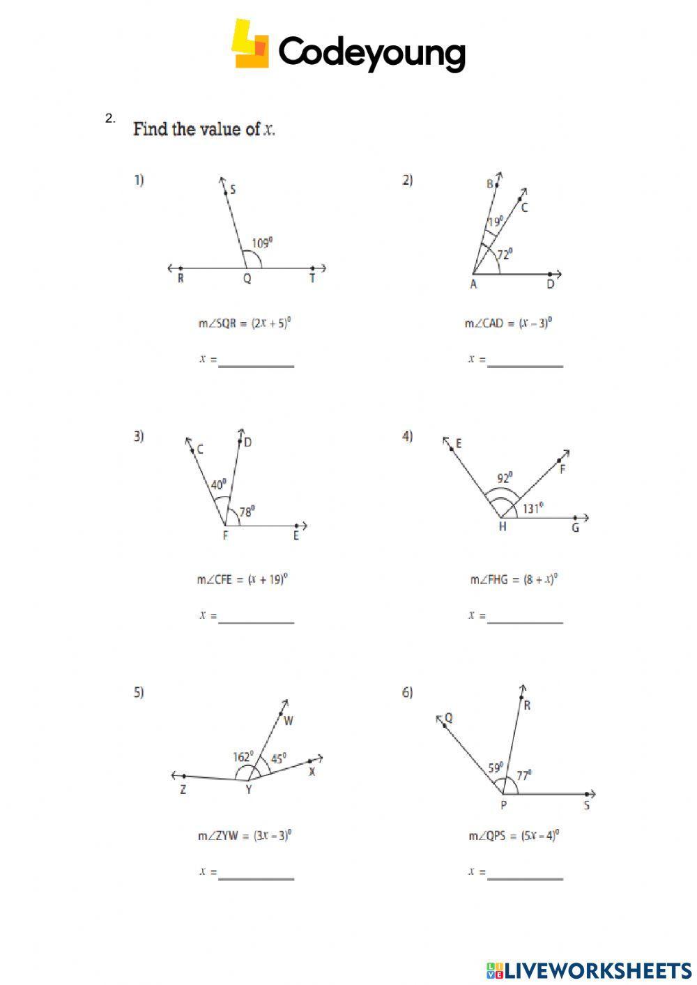 2085784 | Advanced-Adjacent Angles & Linear Pairs