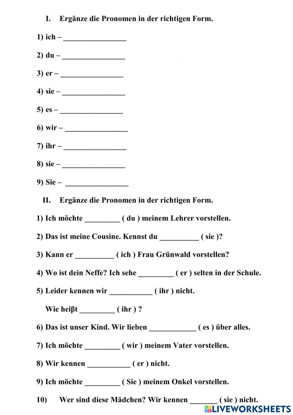 Personalpronomen Im Akkusativ Online Worksheet Live, 46% OFF