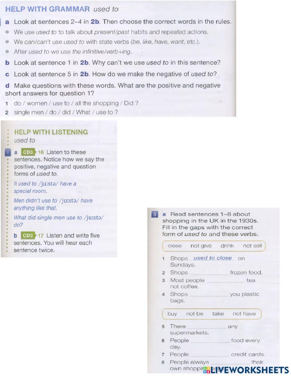 Used to online exercise for Pre-Intermediate | Live Worksheets