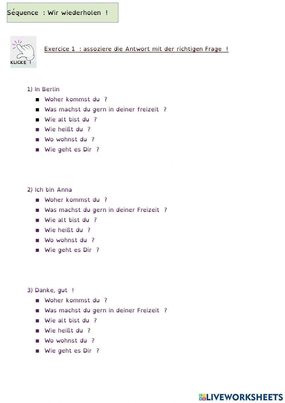 Les W-Fragen worksheet | Live Worksheets