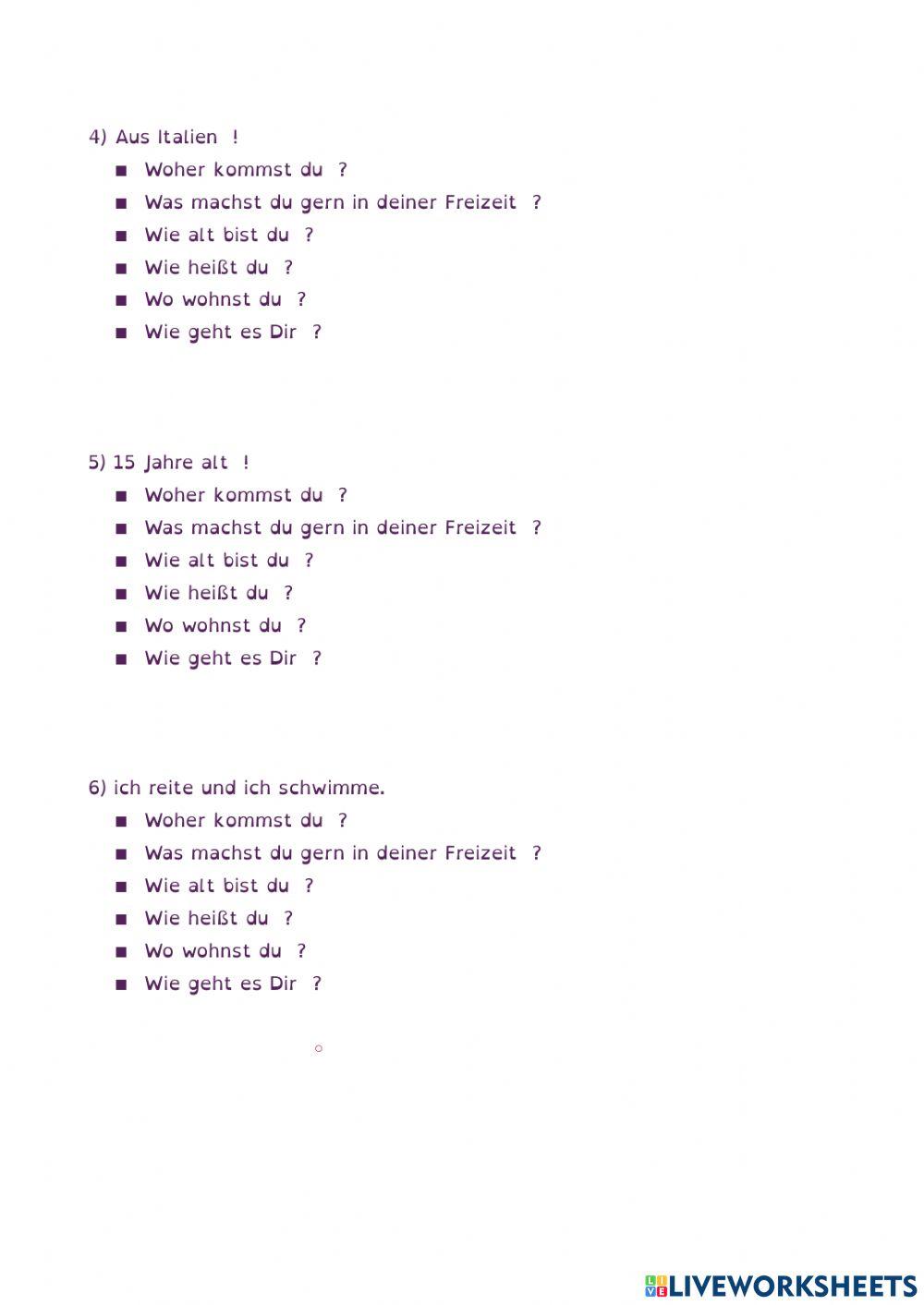 Les W-Fragen worksheet | Live Worksheets