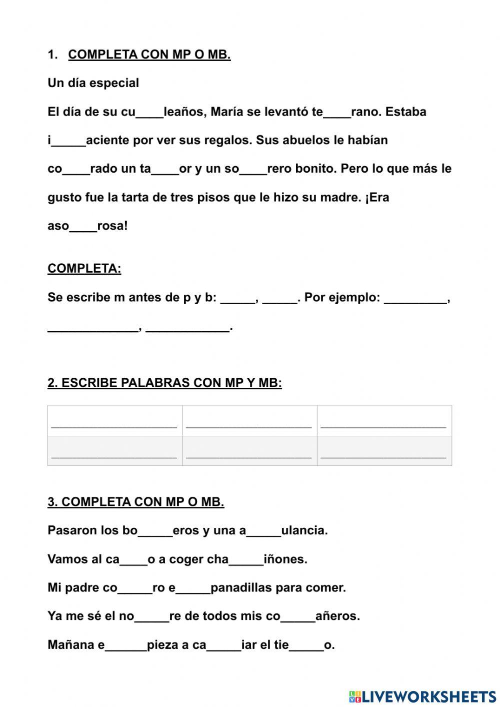 MP y MB | Live Worksheets