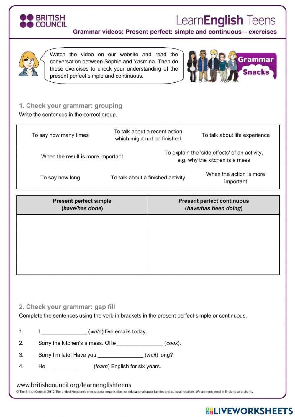 Present perfect | Free Interactive Worksheets | 5347810