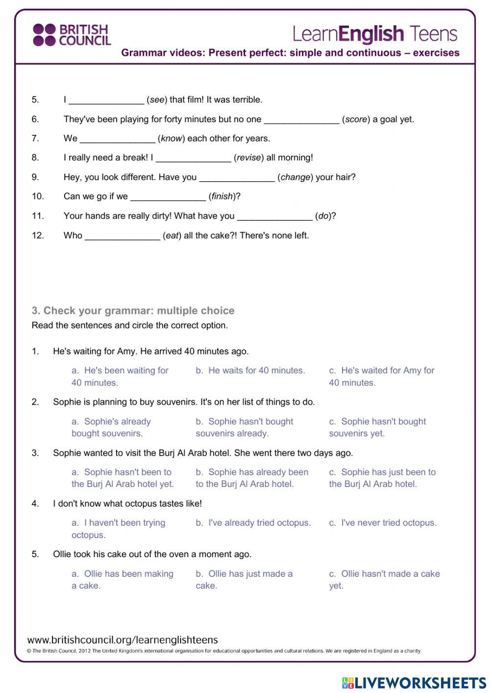 Present perfect | Free Interactive Worksheets | 5347810