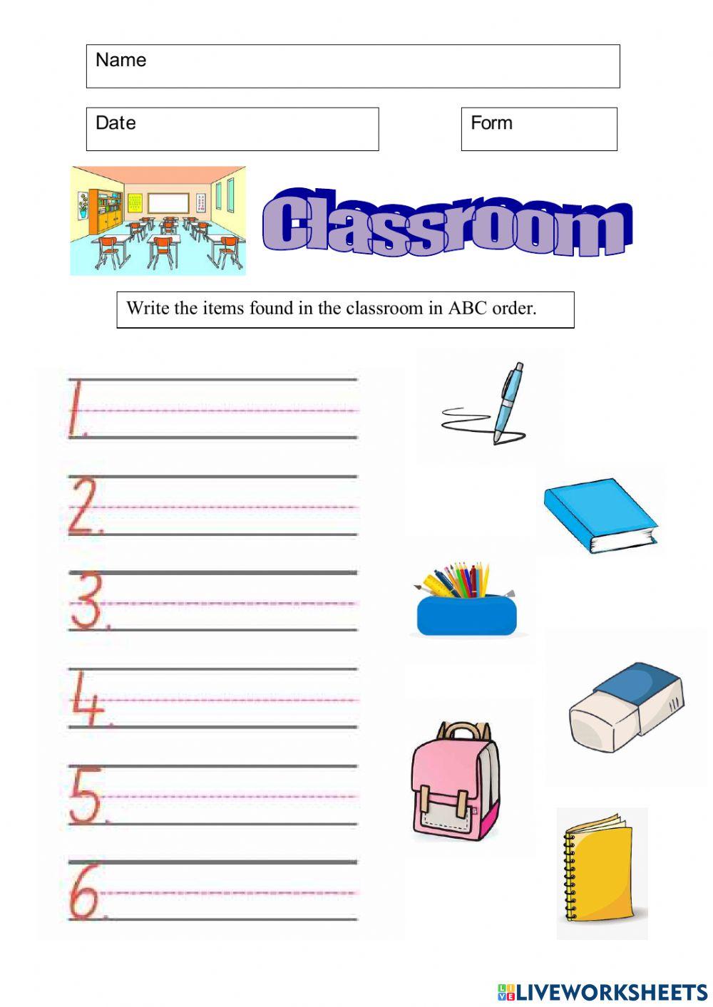 Classroom items English as a Second Language (ESL) exercise | Live ...