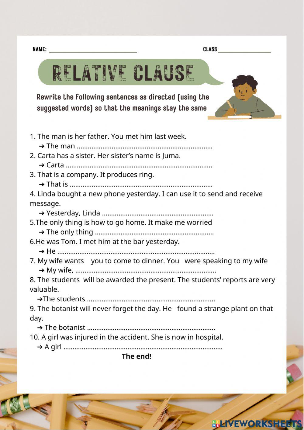 Sentences tranformation worksheet | Live Worksheets