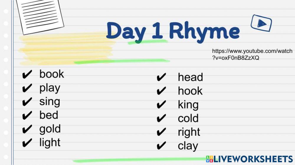 Rhyme practice worksheet | Live Worksheets