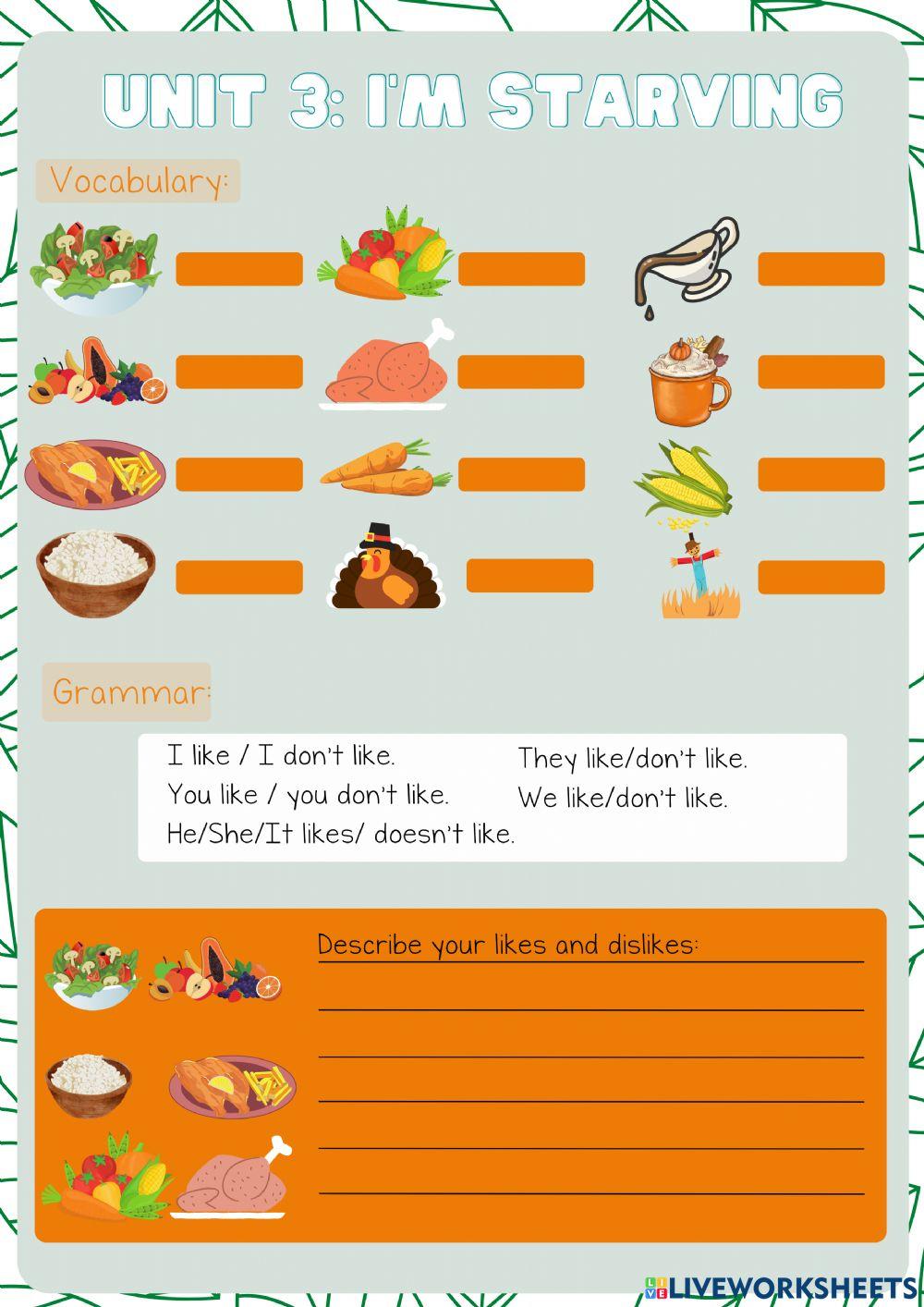 UNIT 3: I'M STARVING! online exercise for | Live Worksheets