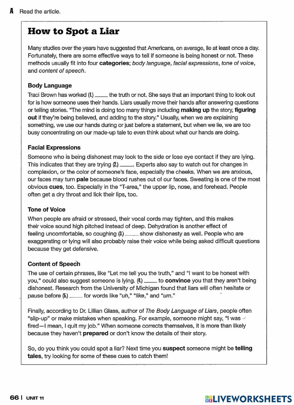 Unit 11 Lesson B Why would I lie online exercise for | Live Worksheets