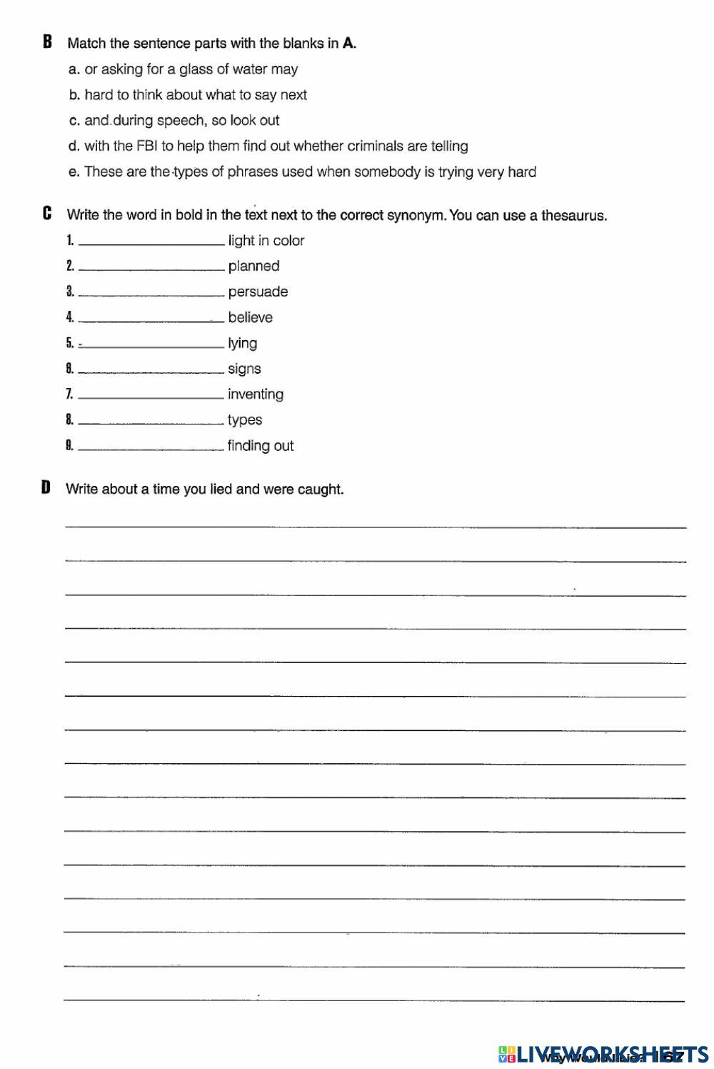 Unit 11 Lesson B Why would I lie online exercise for | Live Worksheets