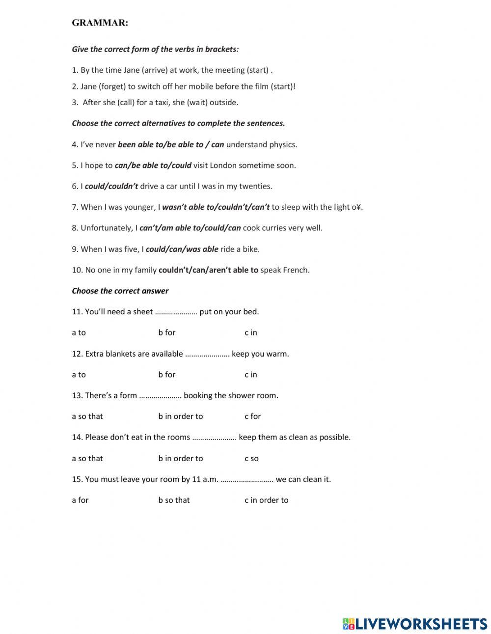 B1 - unit 7 - revision - Summer 2022 | LiveWorksheets