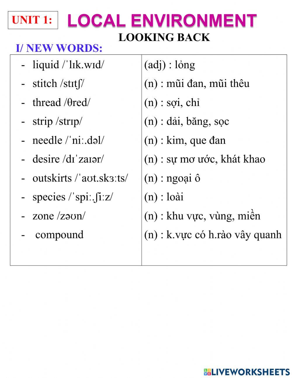 English 9- unit 1- looking back worksheet | Live Worksheets