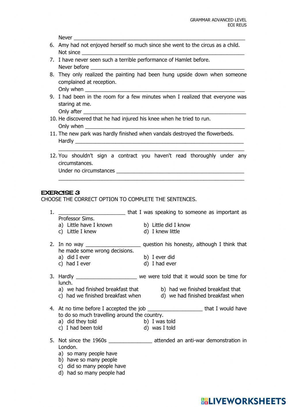 Inversion: practice 2 worksheet | Live Worksheets