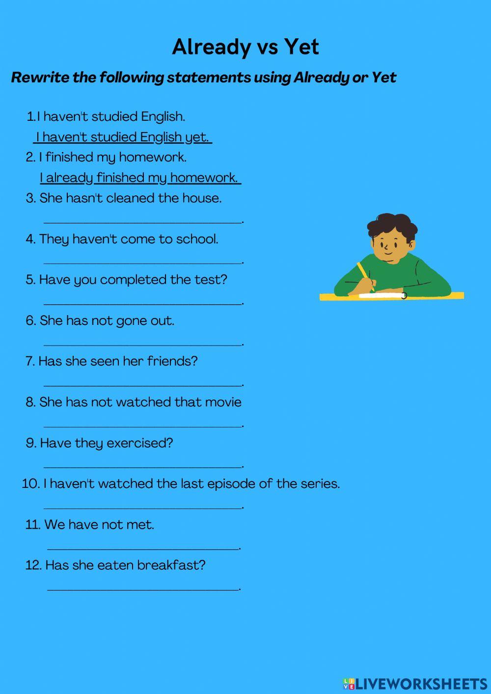 Already vs Yet 1236 | Jennifer09644 | Live Worksheets